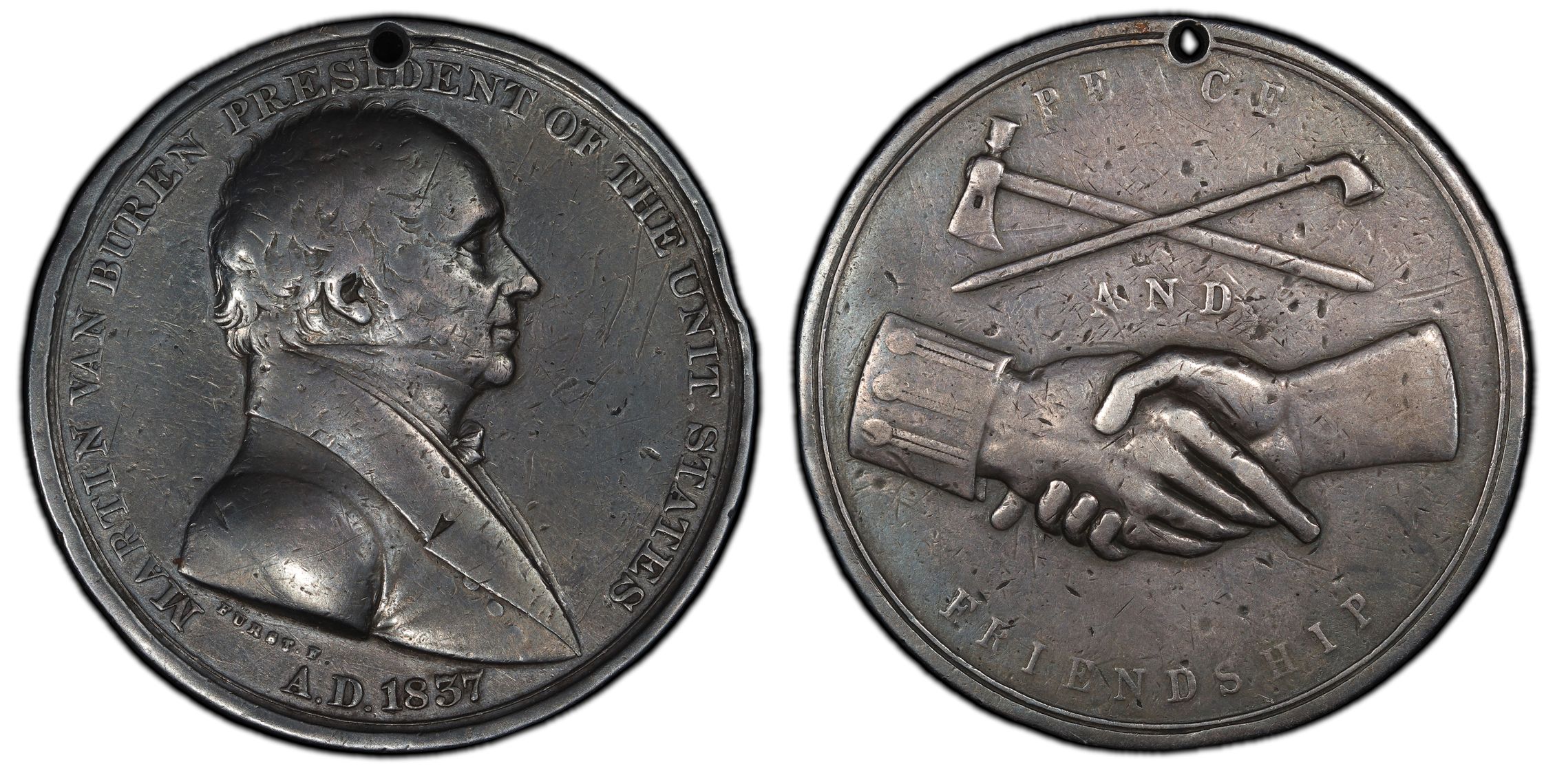 (1837) Medal J-IP-18 Silver Holed Martin Van Buren (Regular Strike) U.S ... (1837) Medal J-IP-18 Silver Holed Martin Van Buren (Regular Strike) U.S ...